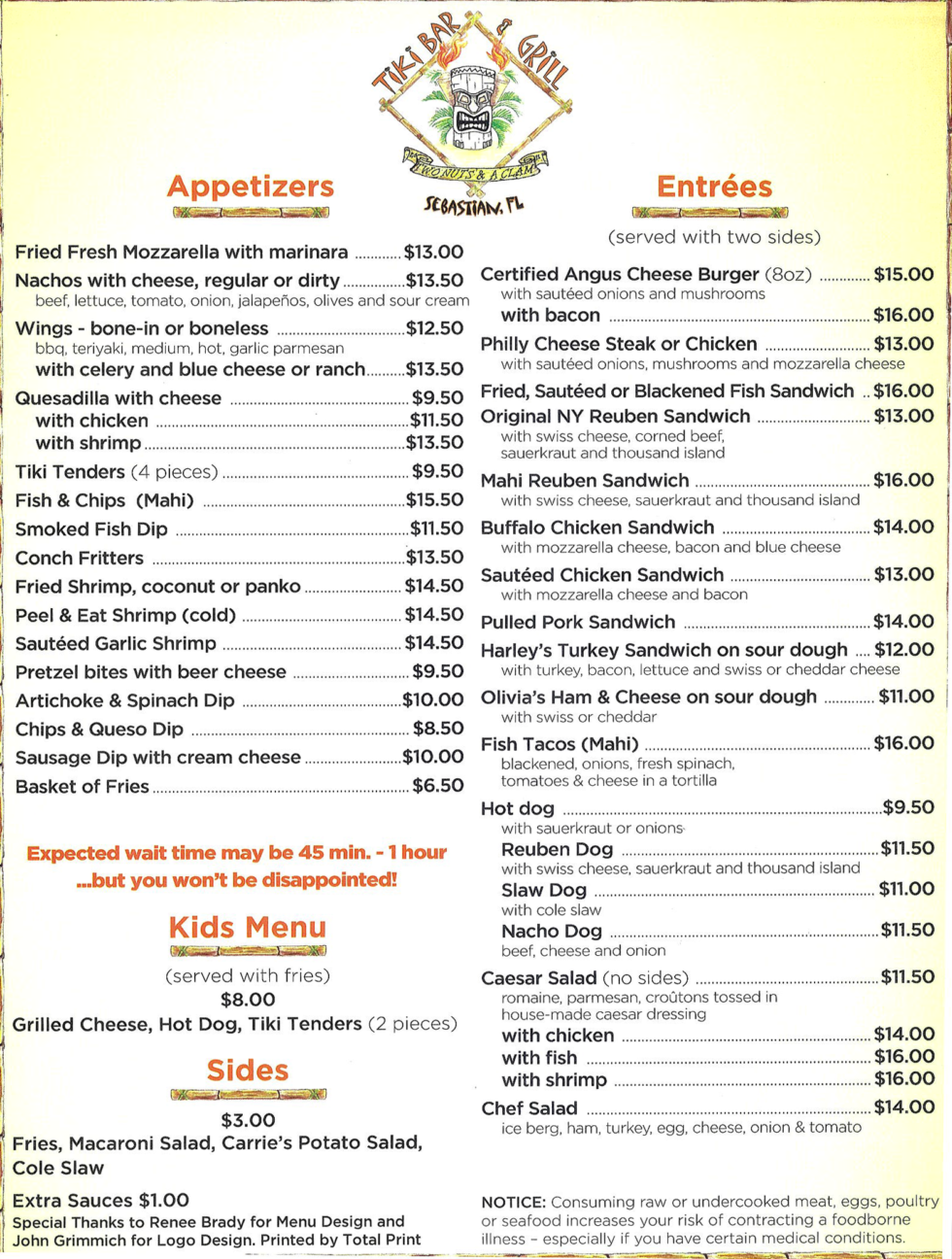Menu | Tiki Bar & Grill